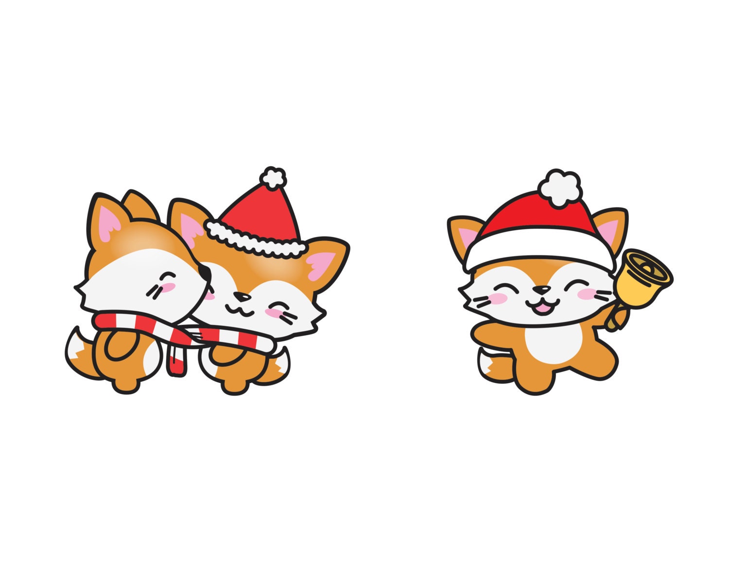 Premium Vector Clipart Kawaii Christmas Foxes Cute | Etsy