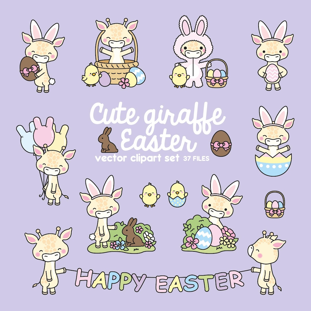 Premium Vector Clipart - Kawaii Easter Giraffes - Cute Easter Giraffes ...