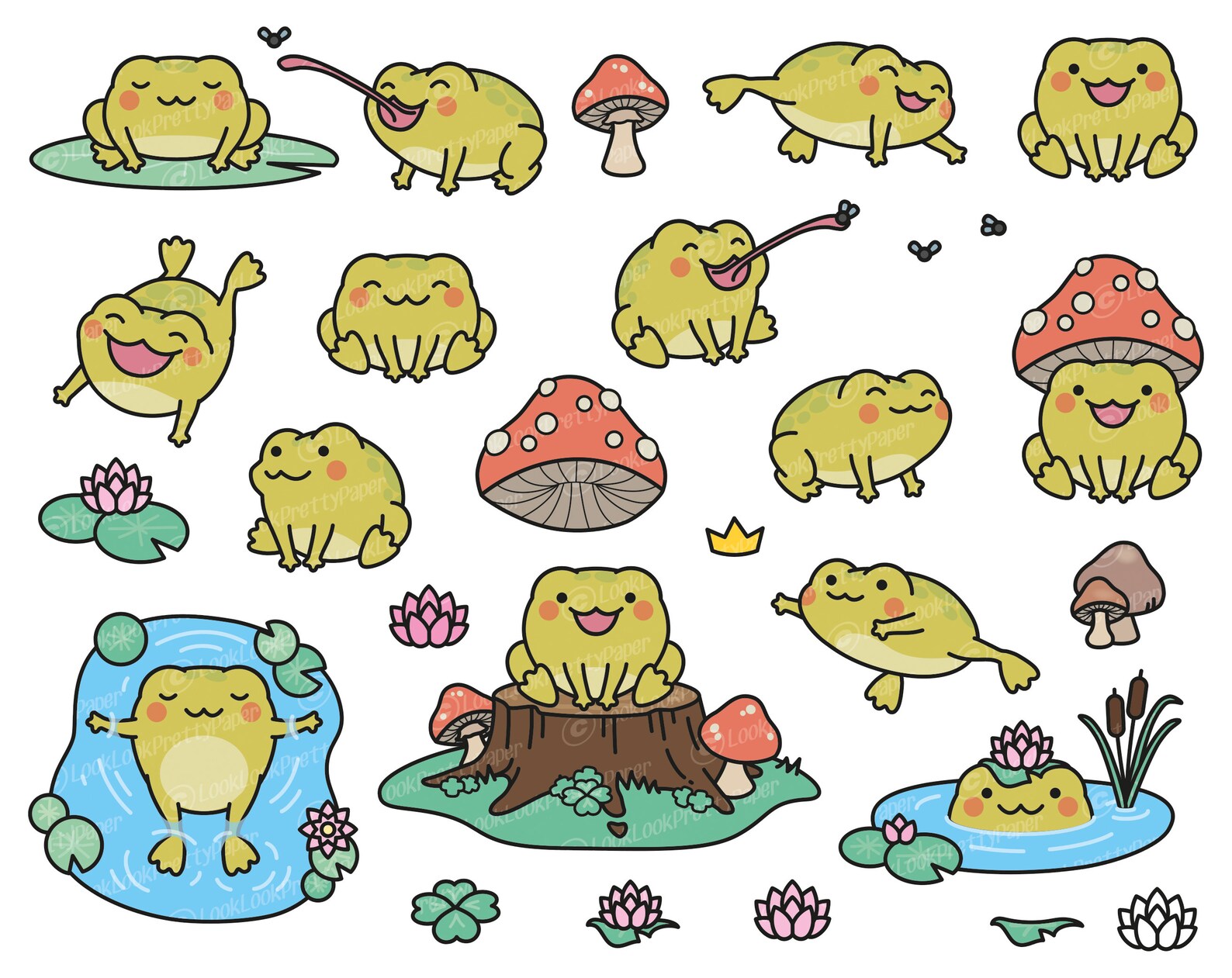 Premium Vector Clipart Kawaii Frogs Cute Frog Clipart Set - Etsy
