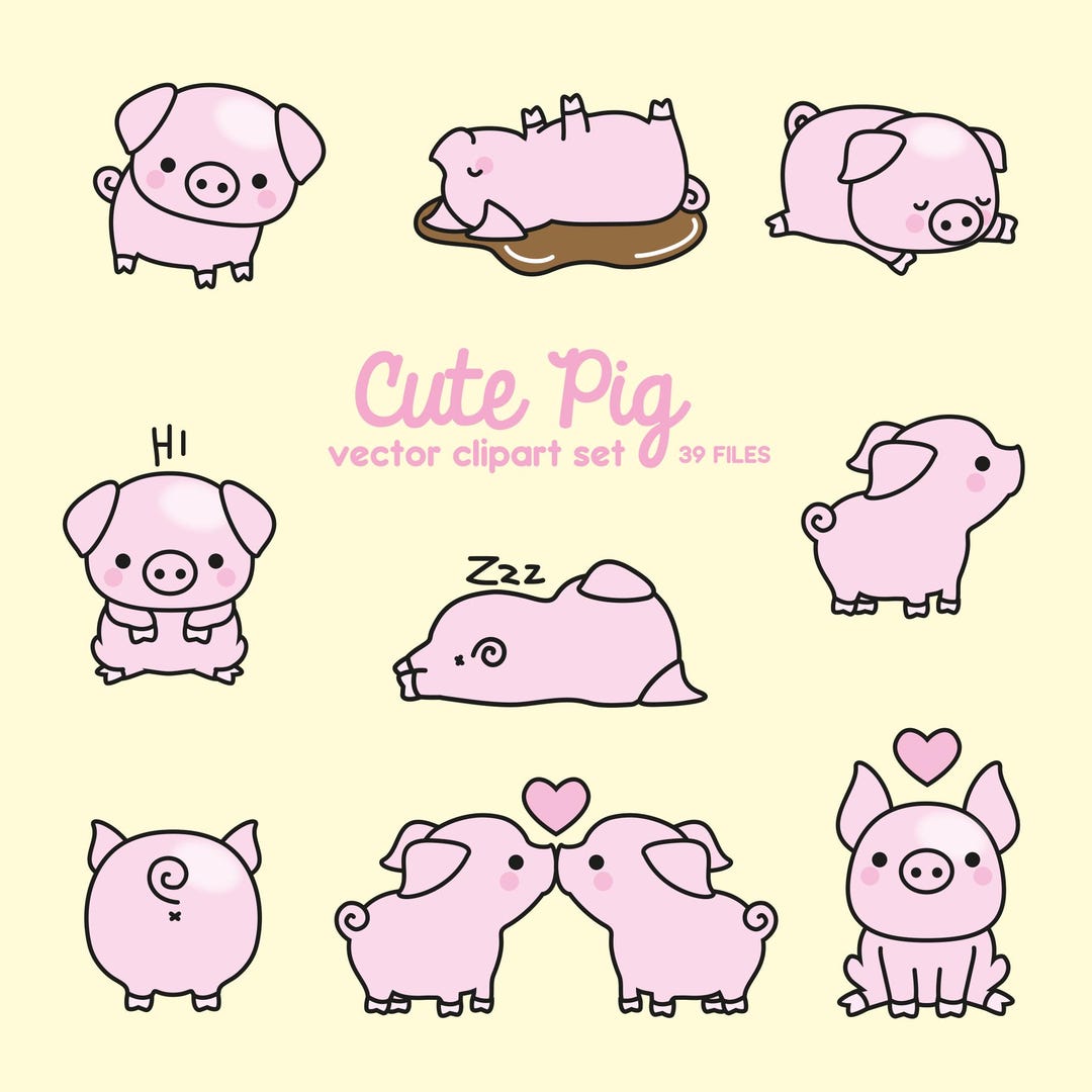 Premium Vector Clipart - Kawaii Pigs - Cute Pigs Clipart Set - High ...