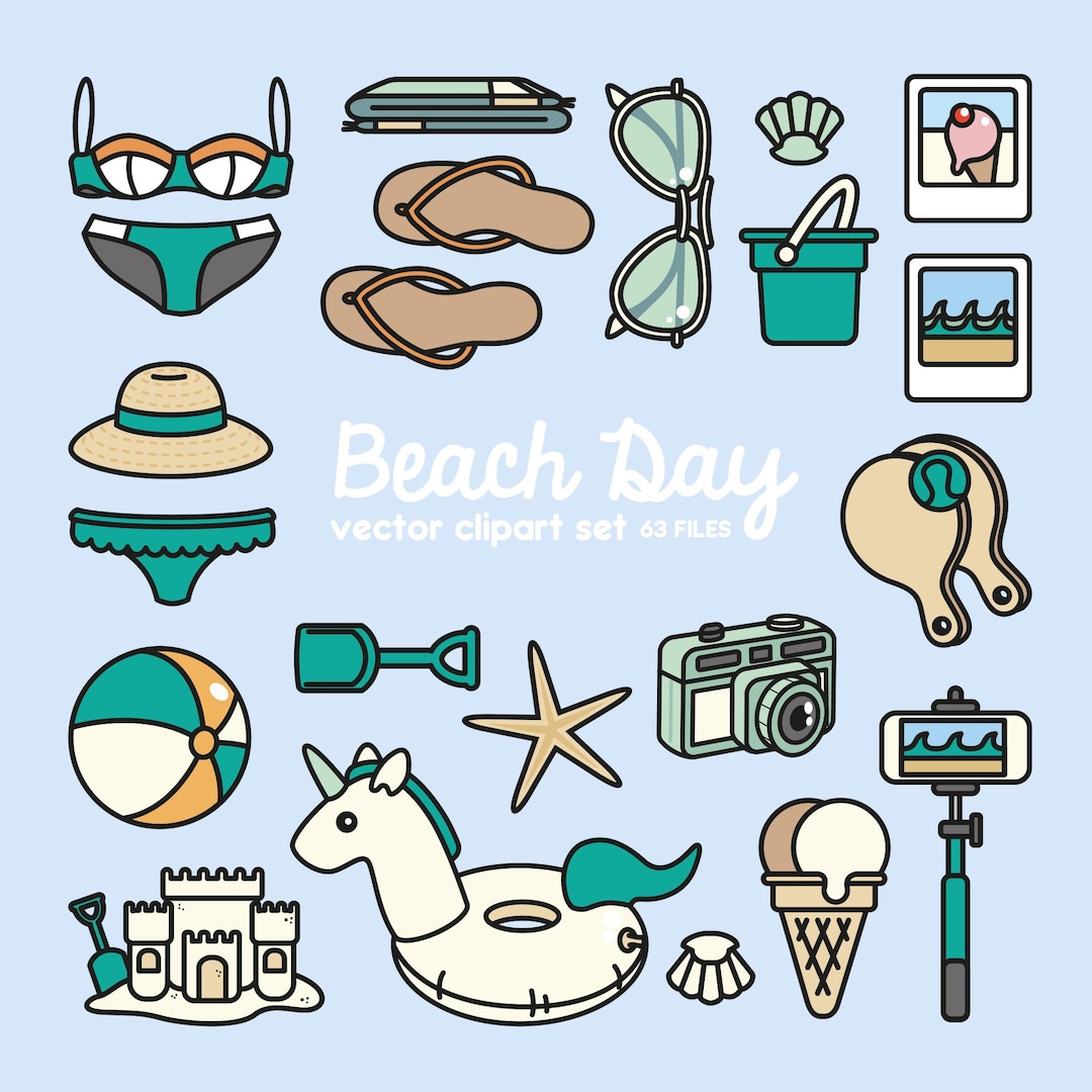 Premium Vector Clipart - Cute Beach Clipart - Kawaii Beach Day Clip Art ...