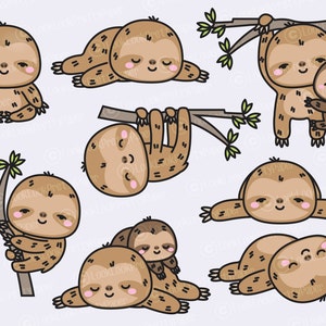 Premium Vector Clipart - Kawaii Sloth - Cute Sloths Clipart Set - High ...