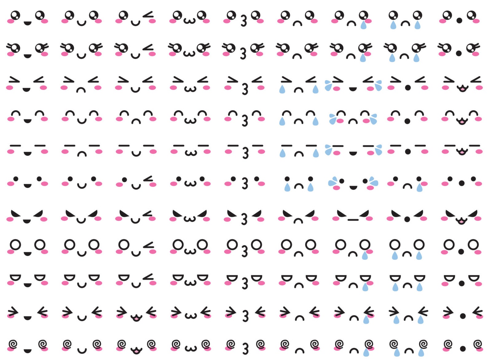 Premium Vector Clipart Kawaii Faces Cute Faces Clipart Set - Etsy