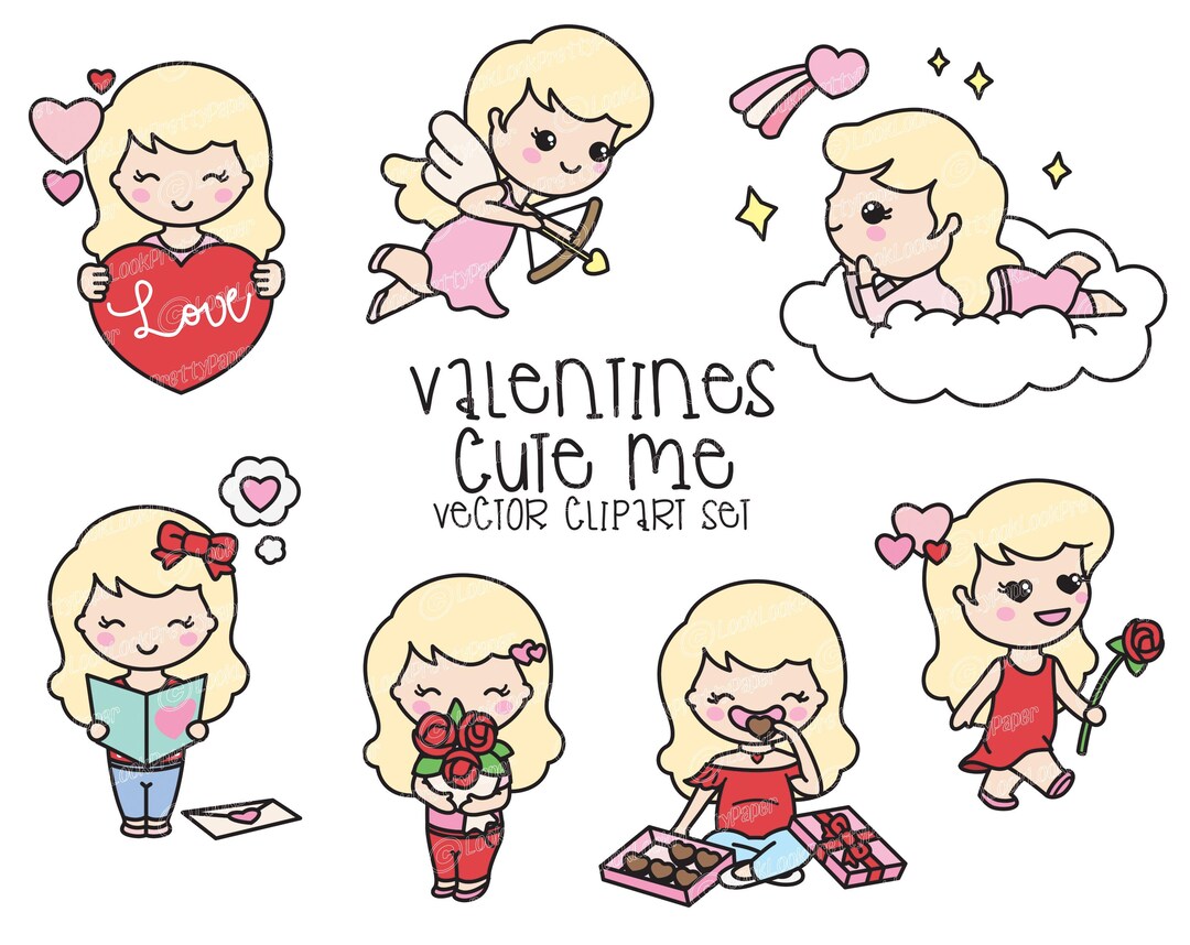 Premium Vector Clipart Kawaii Valentines Day Cute Me - Etsy