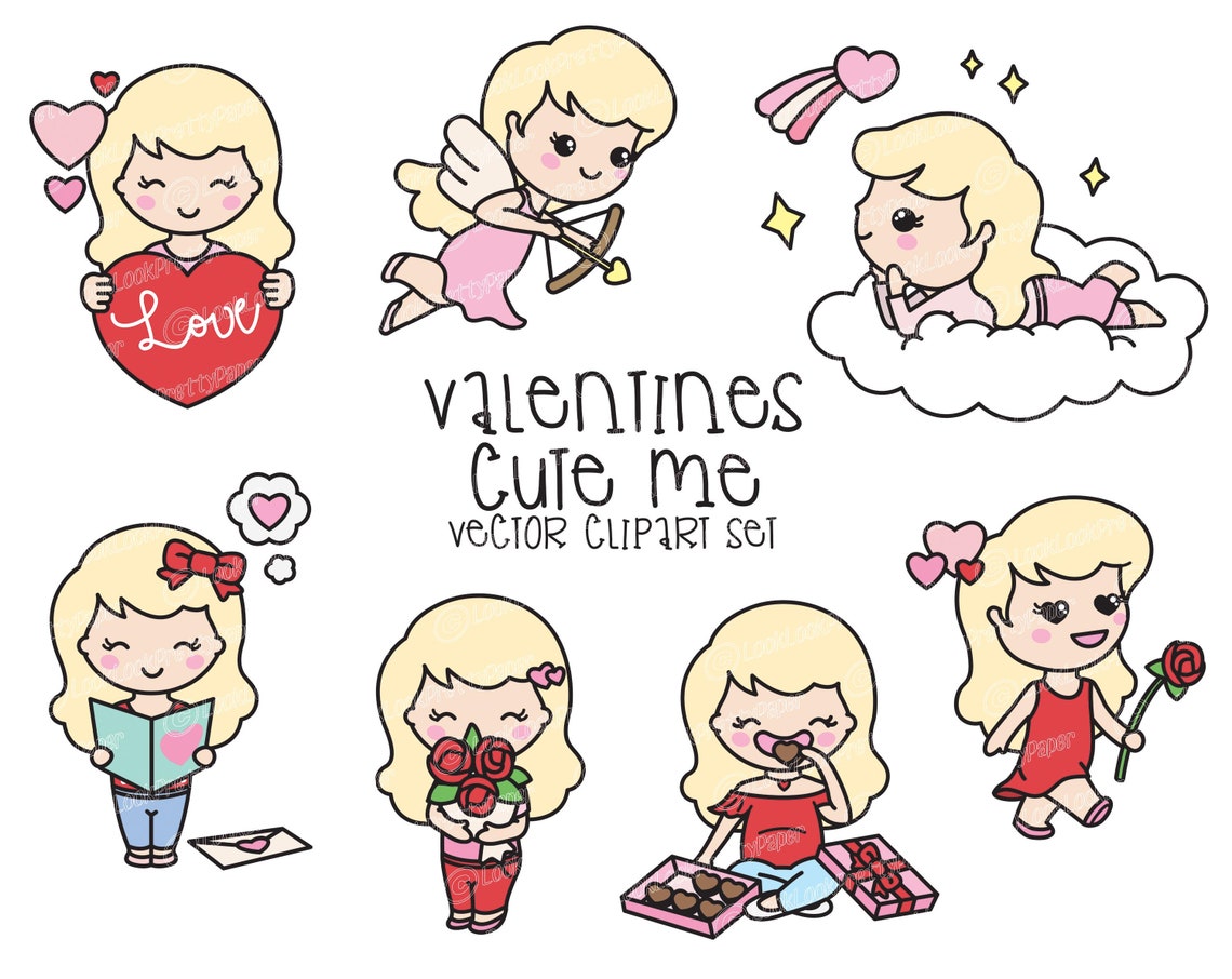 Premium Vector Clipart Kawaii Valentines Day Cute Me | Etsy