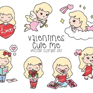 Premium Vector Clipart Kawaii Valentines Day Cute Me - Etsy