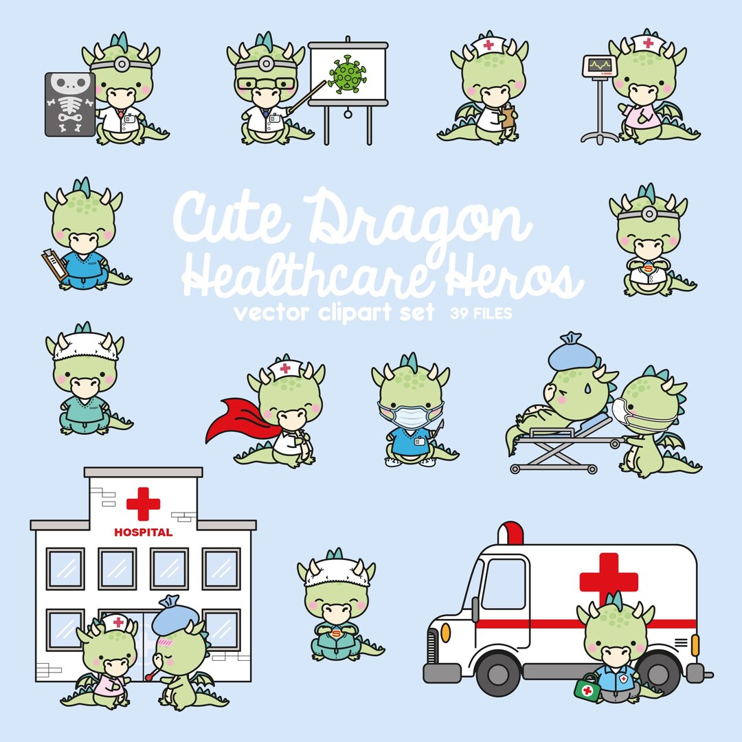 Premium Vector Clipart - Kawaii Dragon - Cute Dragon Healthcare Heros ...