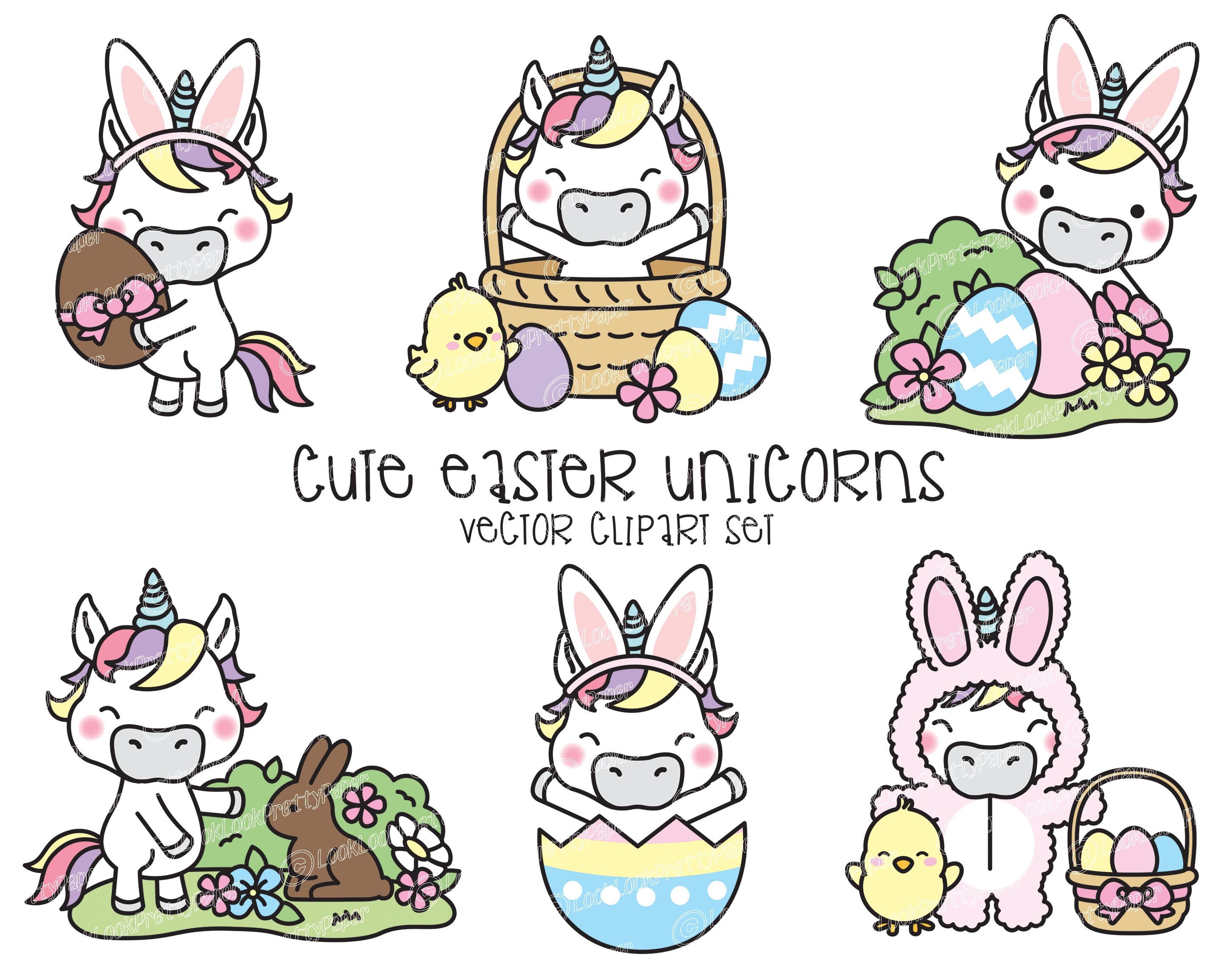 Premium Vector Clipart Kawaii Easter Unicorns Cute Easter | Etsy