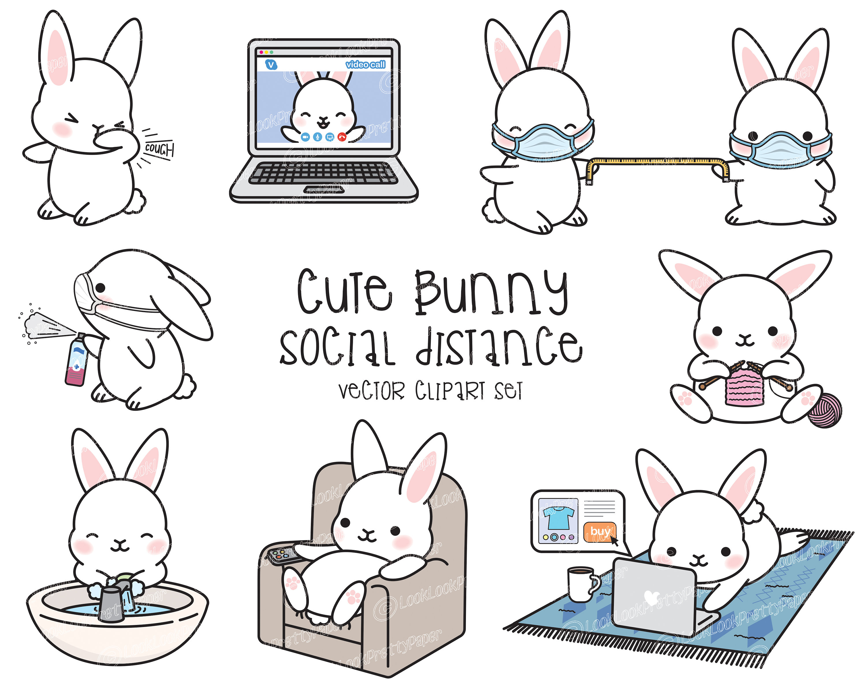 Premium Vector Clipart Kawaii Bunny Cute Bunny Planning Clipart Instant ...
