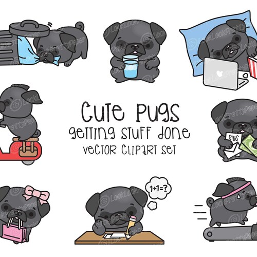 Premium Vector Clipart Kawaii Pugs Cute Pugs Clipart Set - Etsy