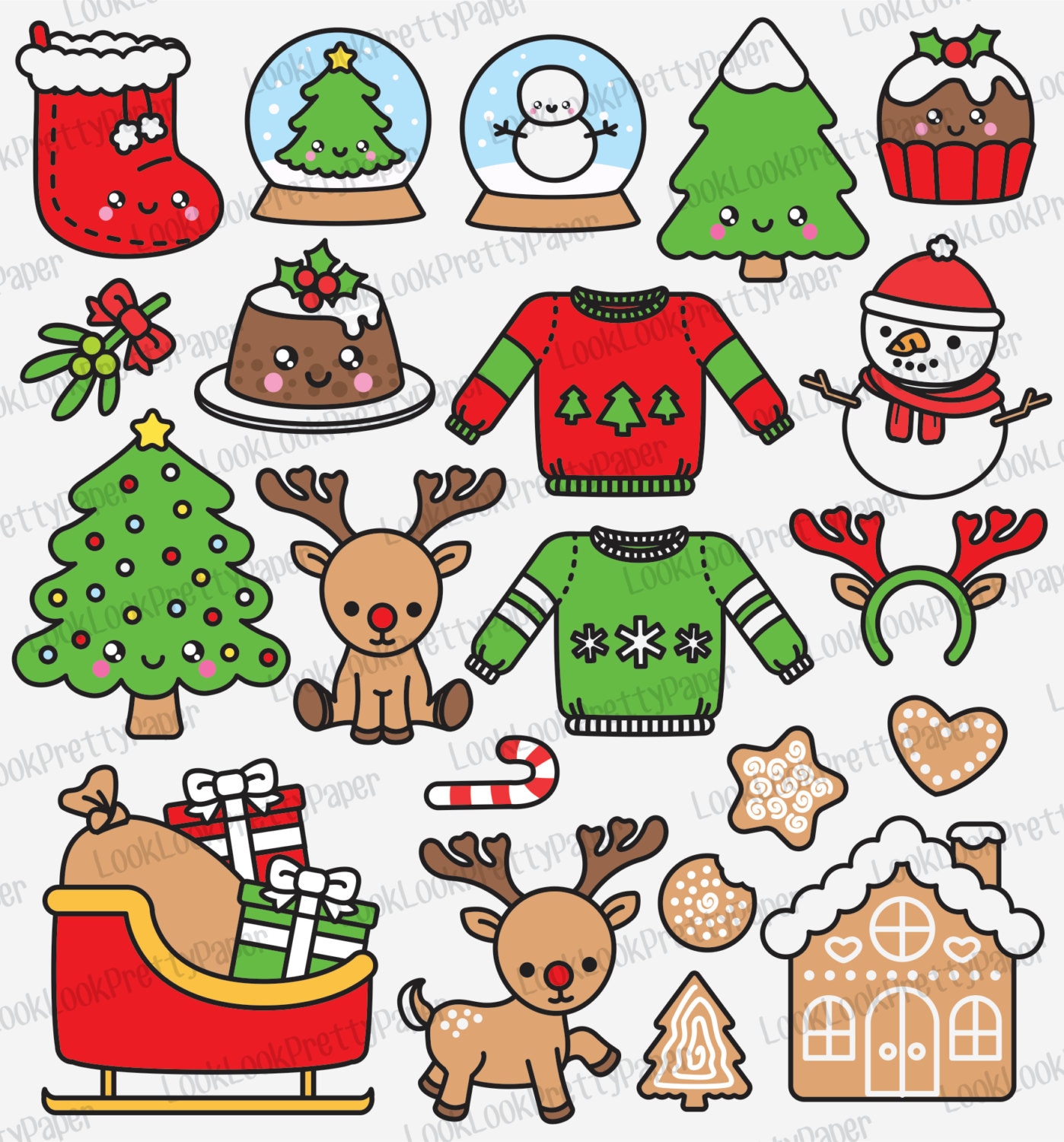 Premium Vector Clipart Kawaii Christmas Another Cute | Etsy