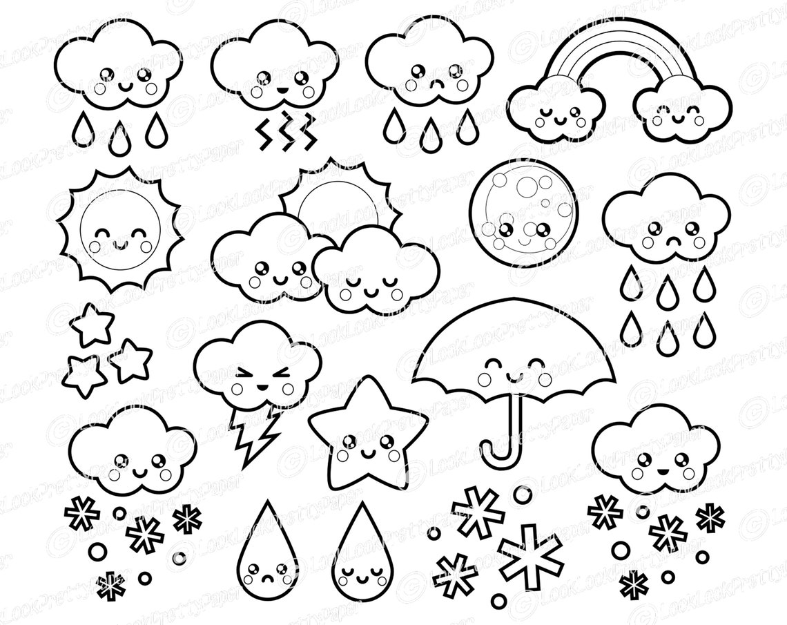 Premium Vector Clipart Kawaii Weather Clipart Kawaii - Etsy