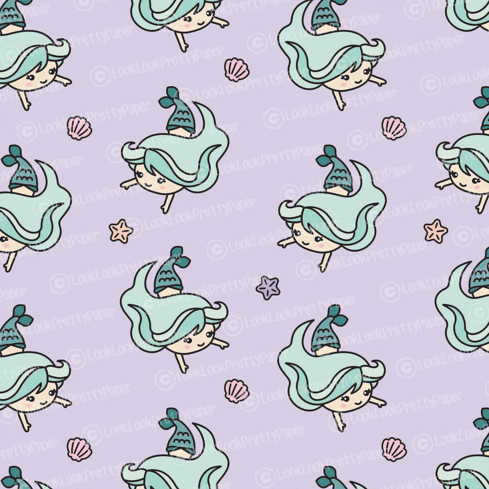 Premium Digital Paper Scrapbooking Paper Kawaii Mermaid - Etsy