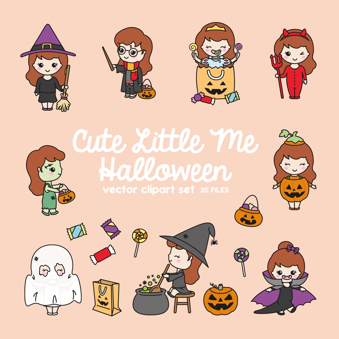 Premium Vector Clipart - Kawaii Halloween Girl - Cute Me Halloween ...