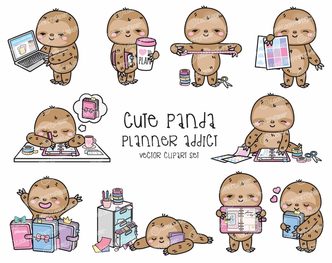 Premium Vector Clipart Kawaii Sloth Cute Sloths Planner Addict Clipart ...