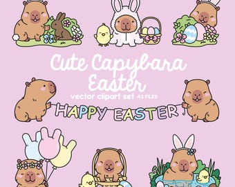 Premium Vector Clipart - Kawaii Easter Capybaras - Cute Easter Capybara ...