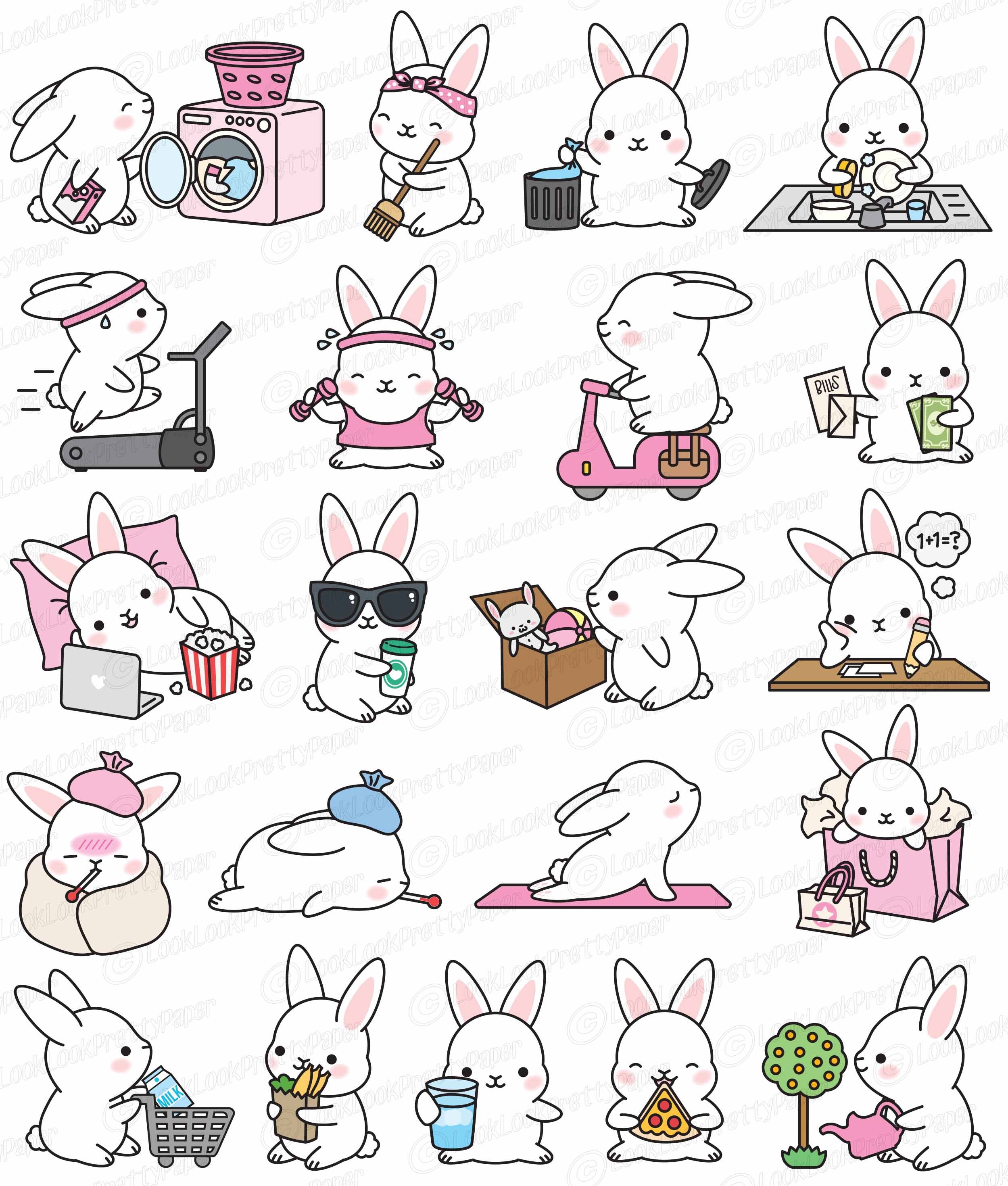 Premium Vector Clipart Kawaii Bunny Cute Bunny Planning | Etsy