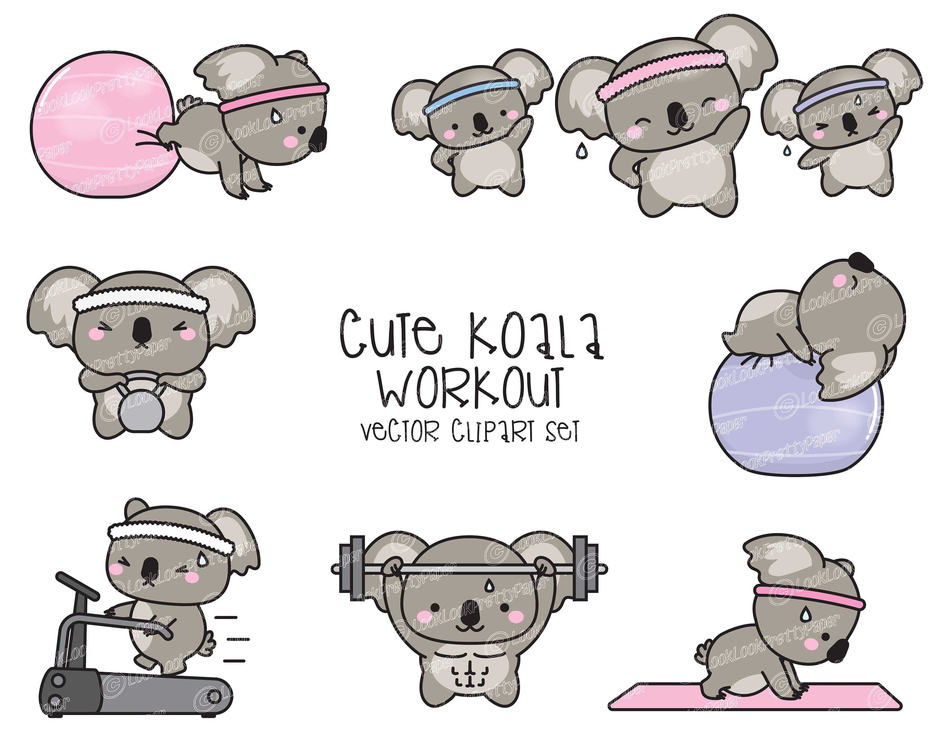 Premium Vector Clipart Kawaii Workout Koalas Cute Workout | Etsy