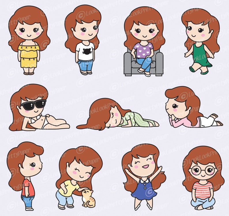 Premium Vector Clipart Cute Me Kawaii Girls Cute Girls | Etsy