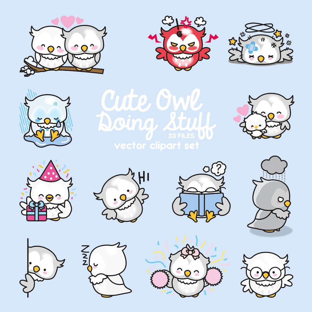 Premium Vector Clipart - Kawaii Ooki the Owl - Cute Owls Clipart Set ...