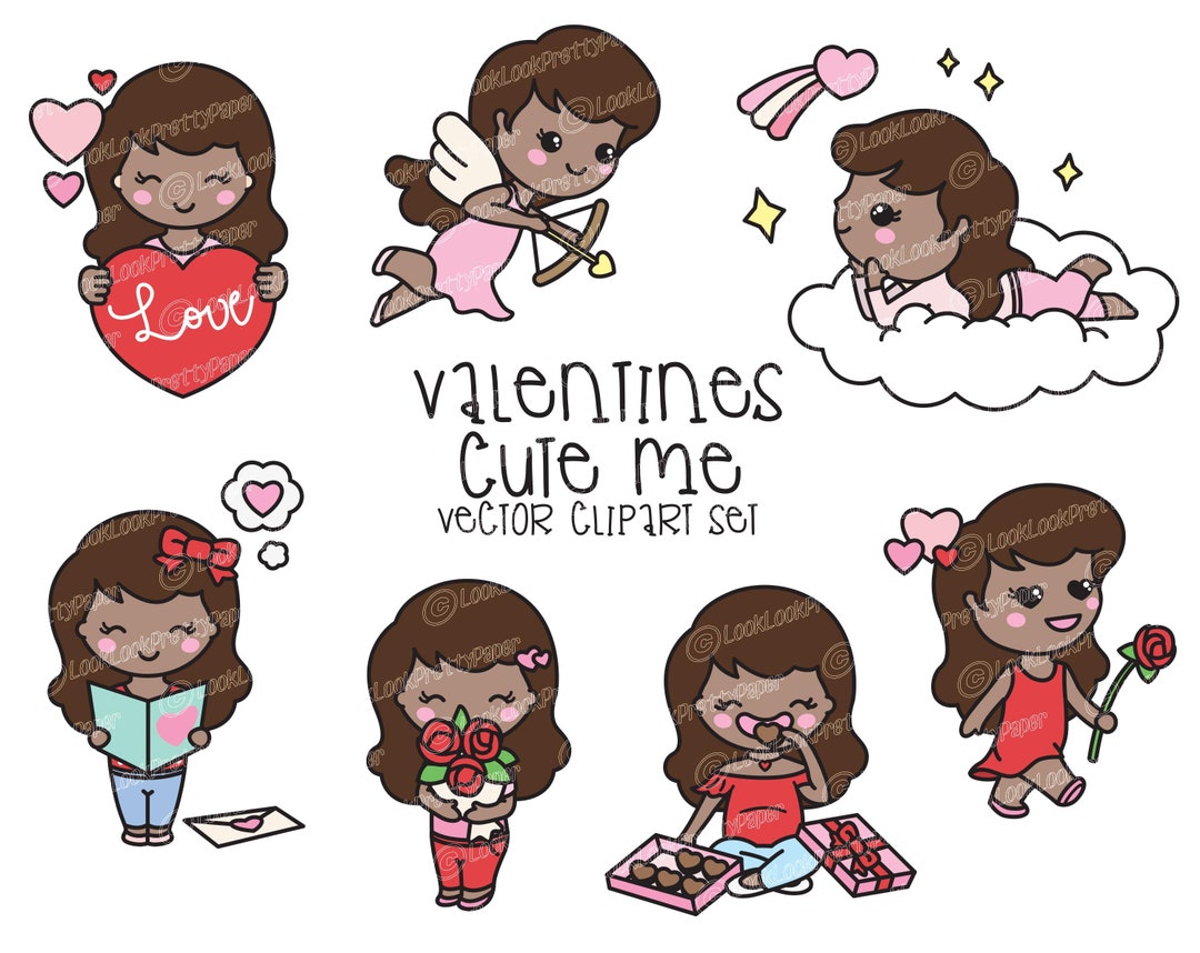 Premium Vector Clipart Kawaii Valentines Day Cute Me - Etsy