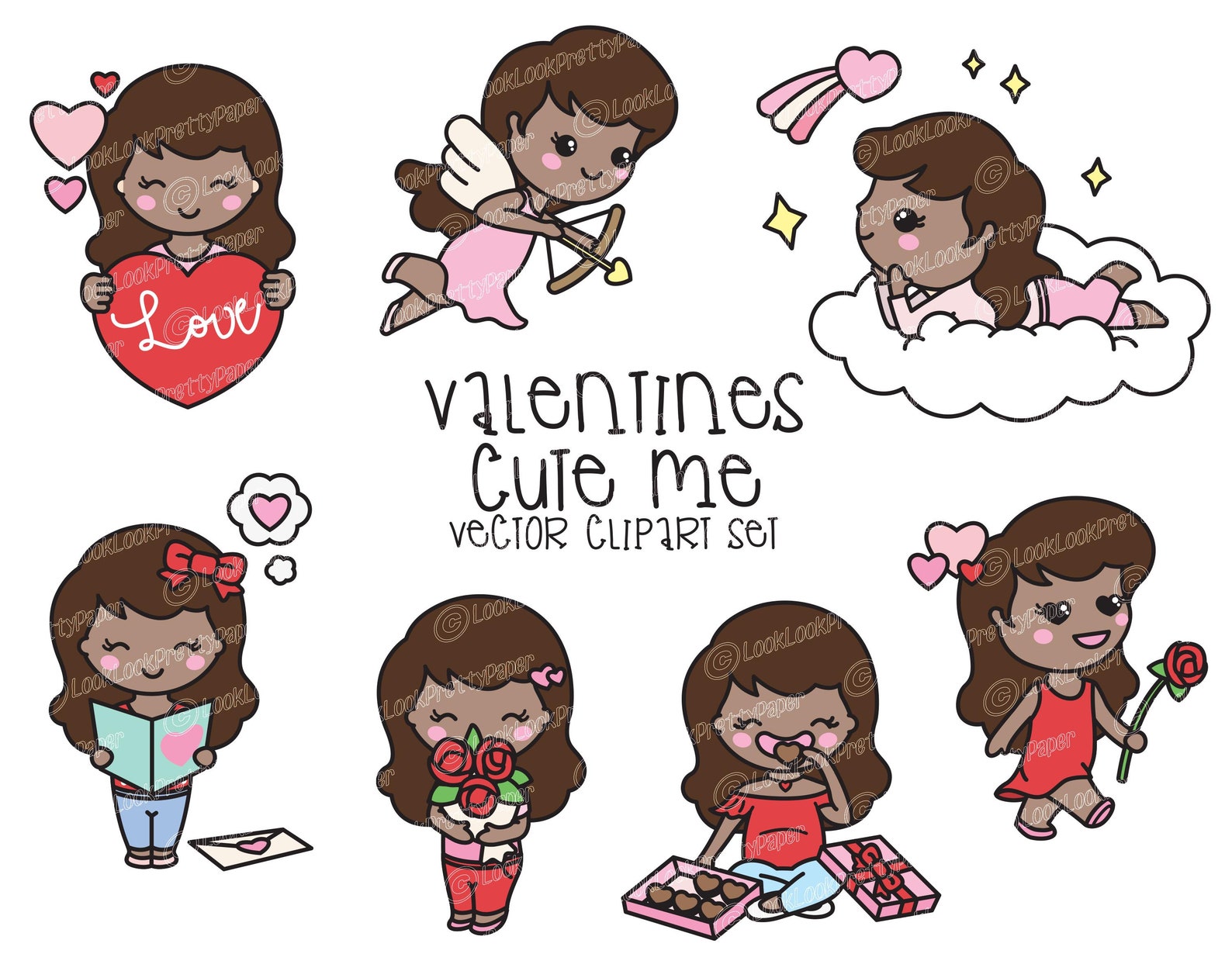 Premium Vector Clipart Kawaii Valentines Day Cute Me - Etsy