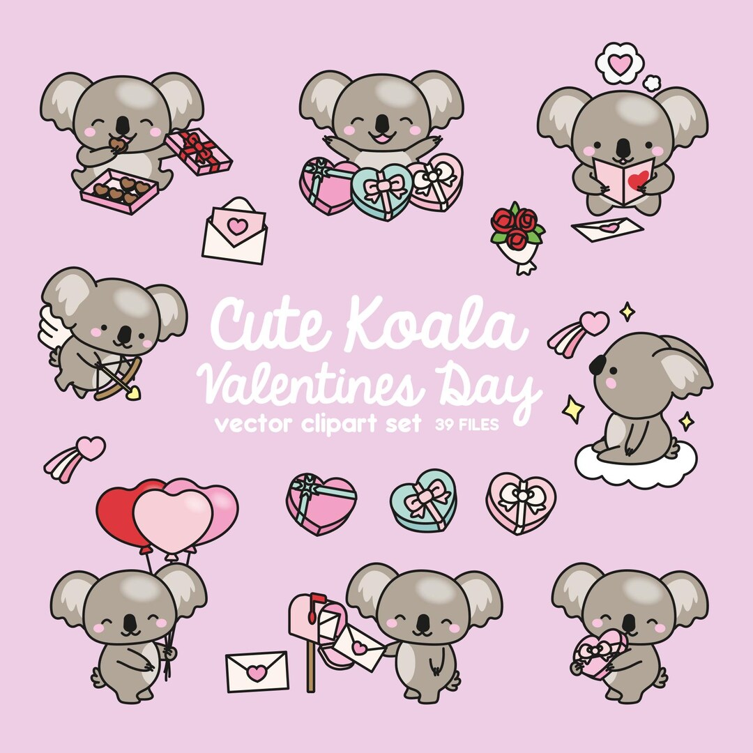 Premium Vector Clipart - Kawaii Valentines Day Koalas - Valentines Day ...