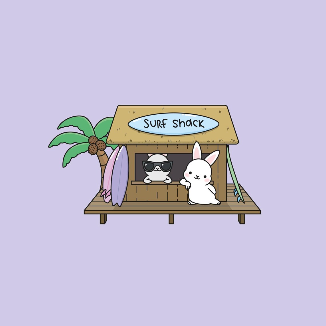Premium Vector Clipart - Kawaii Bunnies Surfing - Cute Bunny Surf ...