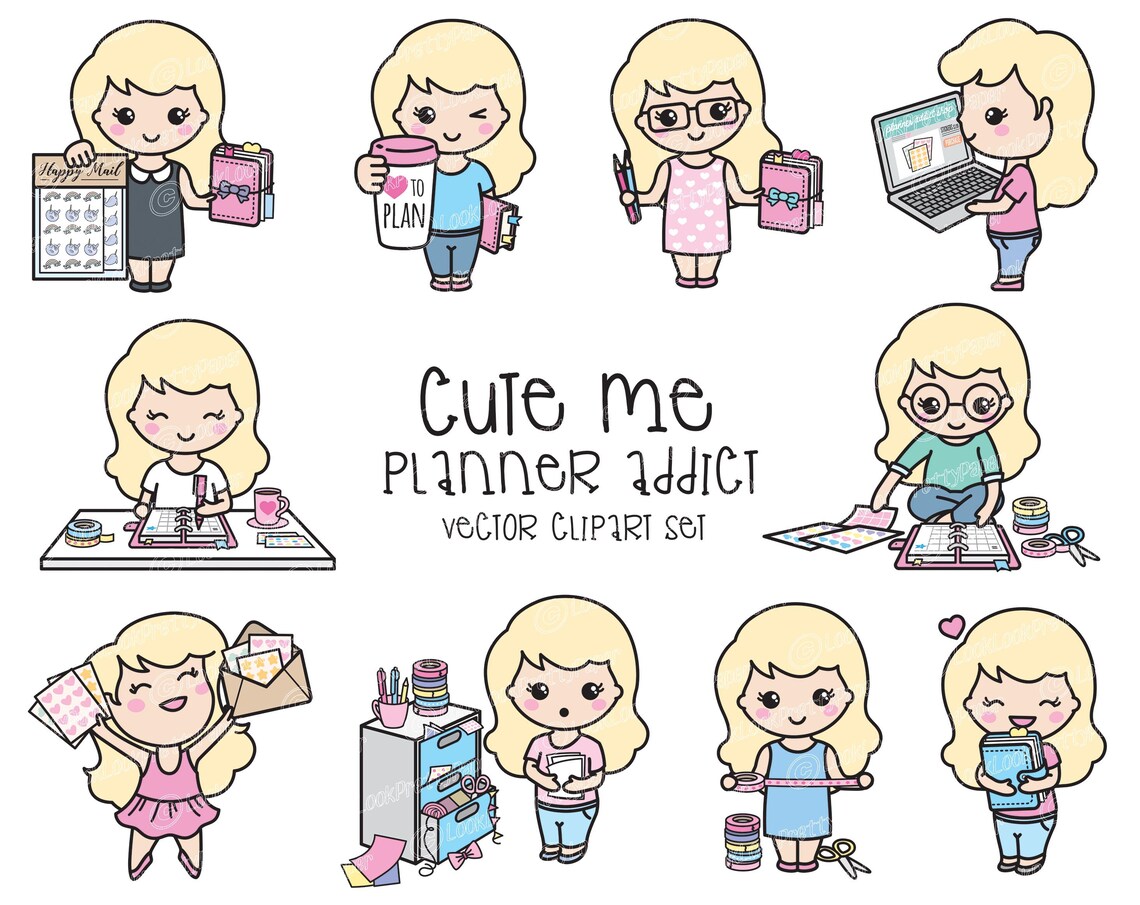 Premium Vector Clipart Kawaii Girl Cute Girl Planner | Etsy