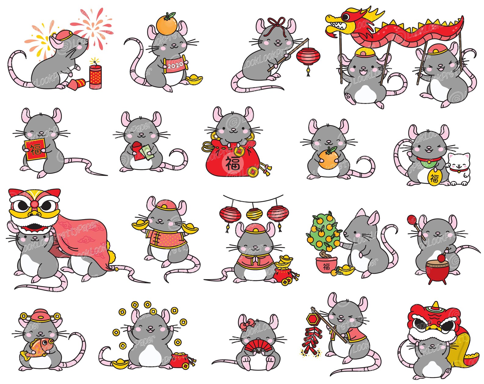 Premium Vector Clipart Kawaii Chinese New Year Cute Year - Etsy