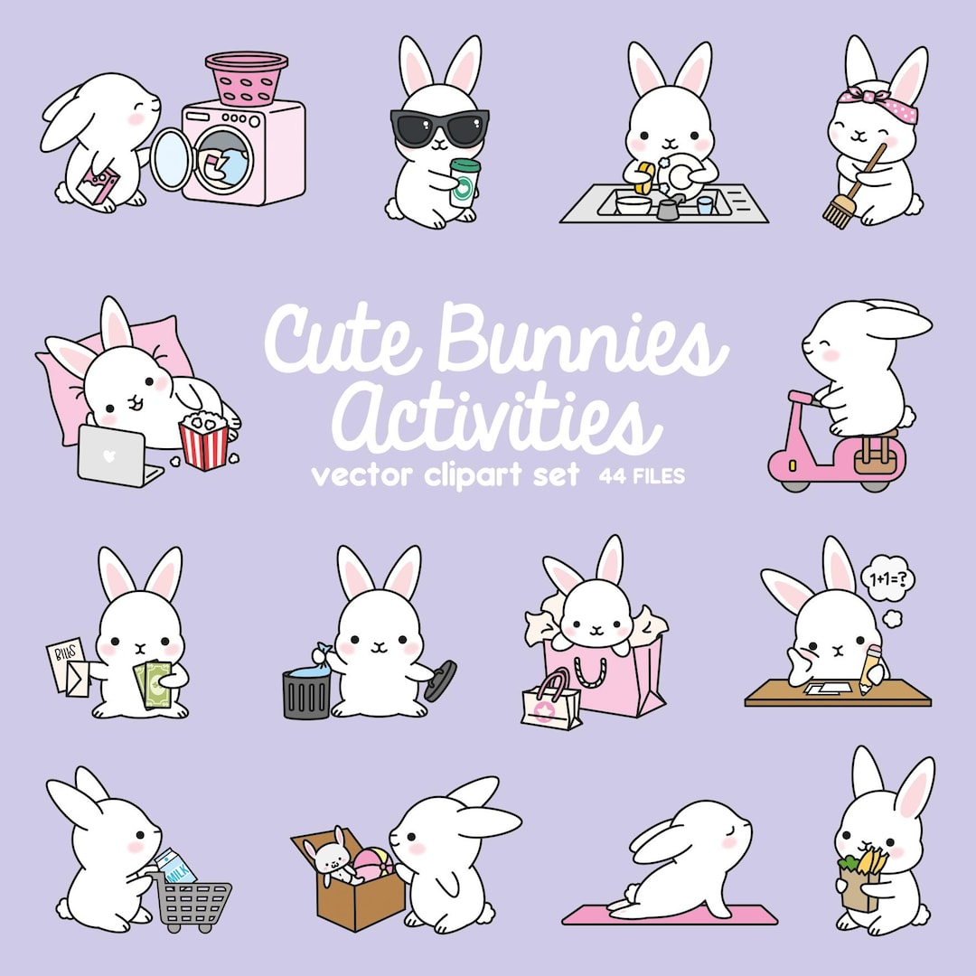 Premium Vector Clipart - Kawaii Bunny - Cute Bunny Planning Clipart ...