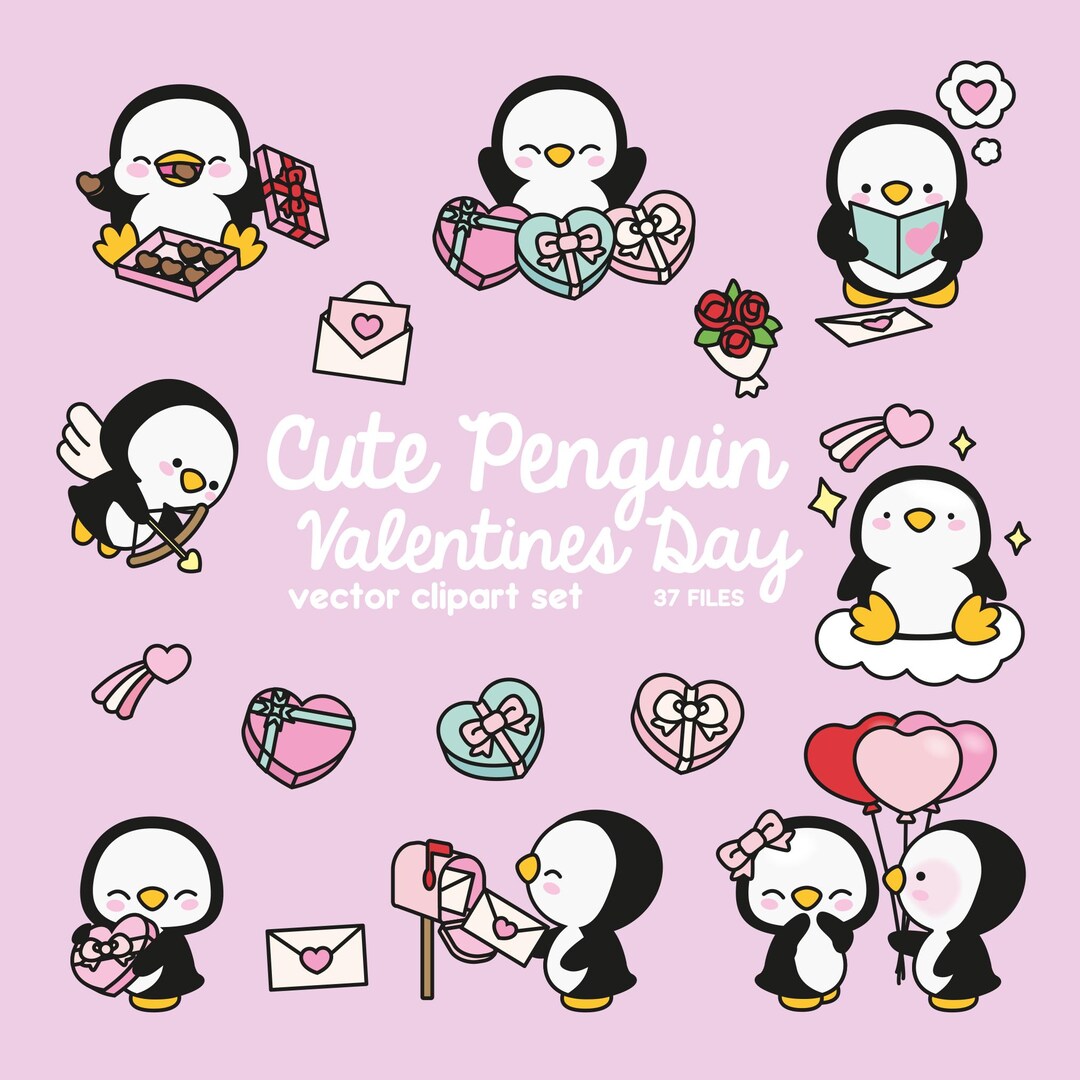 Premium Vector Clipart - Kawaii Valentines Penguins - Valentines Day ...