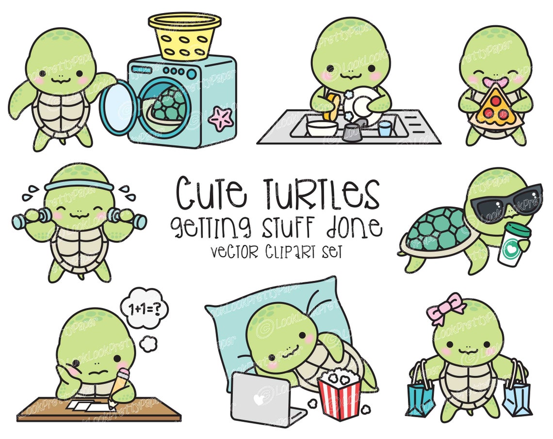 Premium Vector Clipart Kawaii Turtle Cute Sea Turtle - Etsy Canada