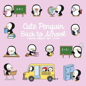 Premium Vector Clipart - Kawaii Penguins Back to School - Cute Penguins ...