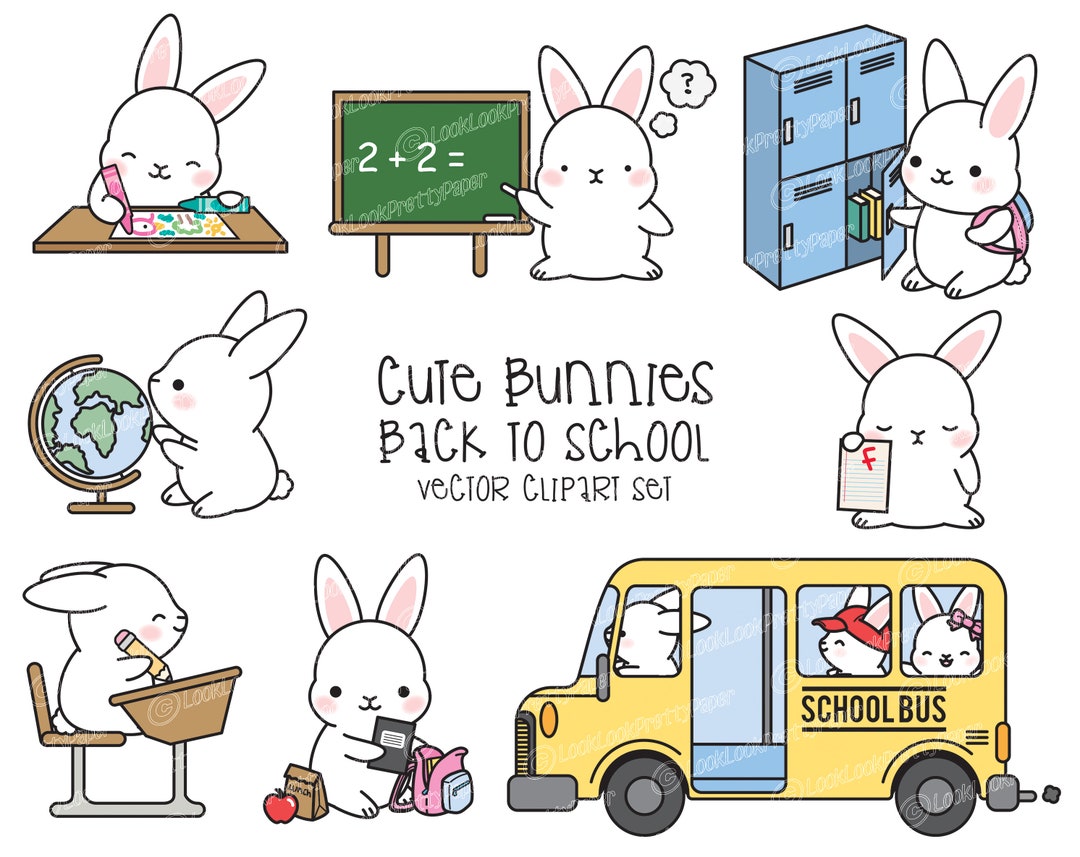 Premium Vector Clipart Kawaii Bunny Back to School Cute Bunnies Clipart ...