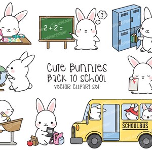 Premium Vector Clipart Kawaii Bunny Back to School Cute Bunnies Clipart ...