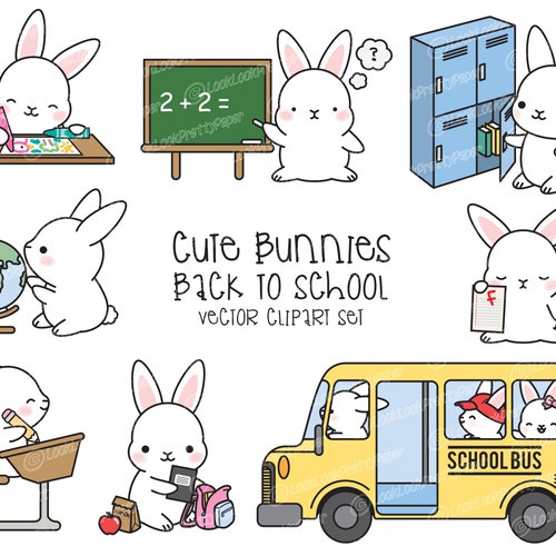 Premium Vector Clipart Kawaii Bunny Back to School Cute - Etsy