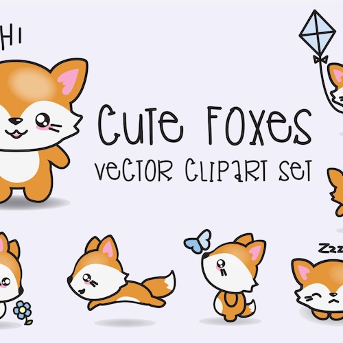 Premium Vector Clipart Kawaii Foxes Cute Foxes Clipart Set - Etsy