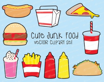 Kawaii Junk Food Clipart Watercolor Digital Download 12 Food - Etsy