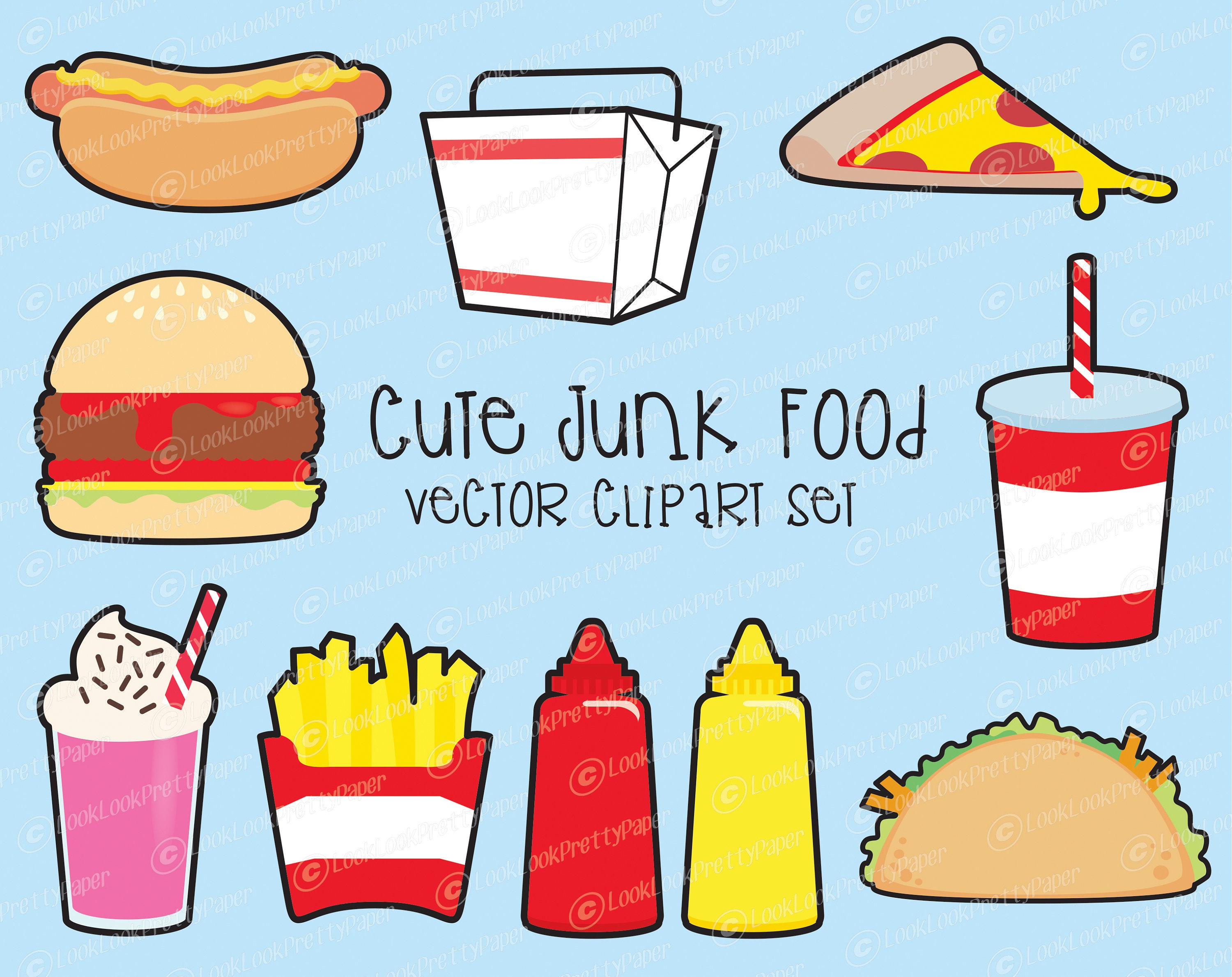 Premium Vector Clipart Kawaii Junk Food Clipart Kawaii - Etsy UK