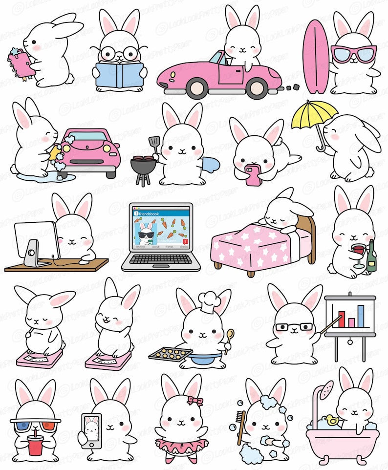 Premium Vector Clipart - Kawaii Bunny - Cute Bunny Planning Clipart ...