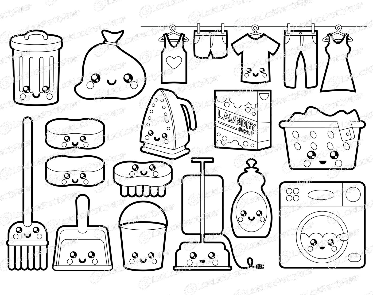 Premium Vector Clipart Kawaii Cleaning Clipart Kawaii Clip | Etsy