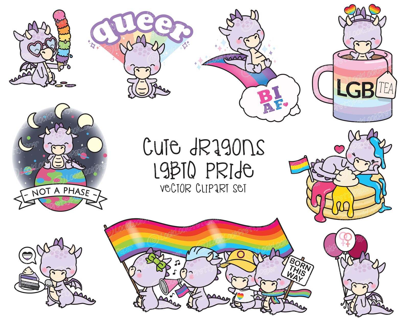 Premium Vector Clipart Kawaii LGBTQ Pride Purple Dragon | Etsy
