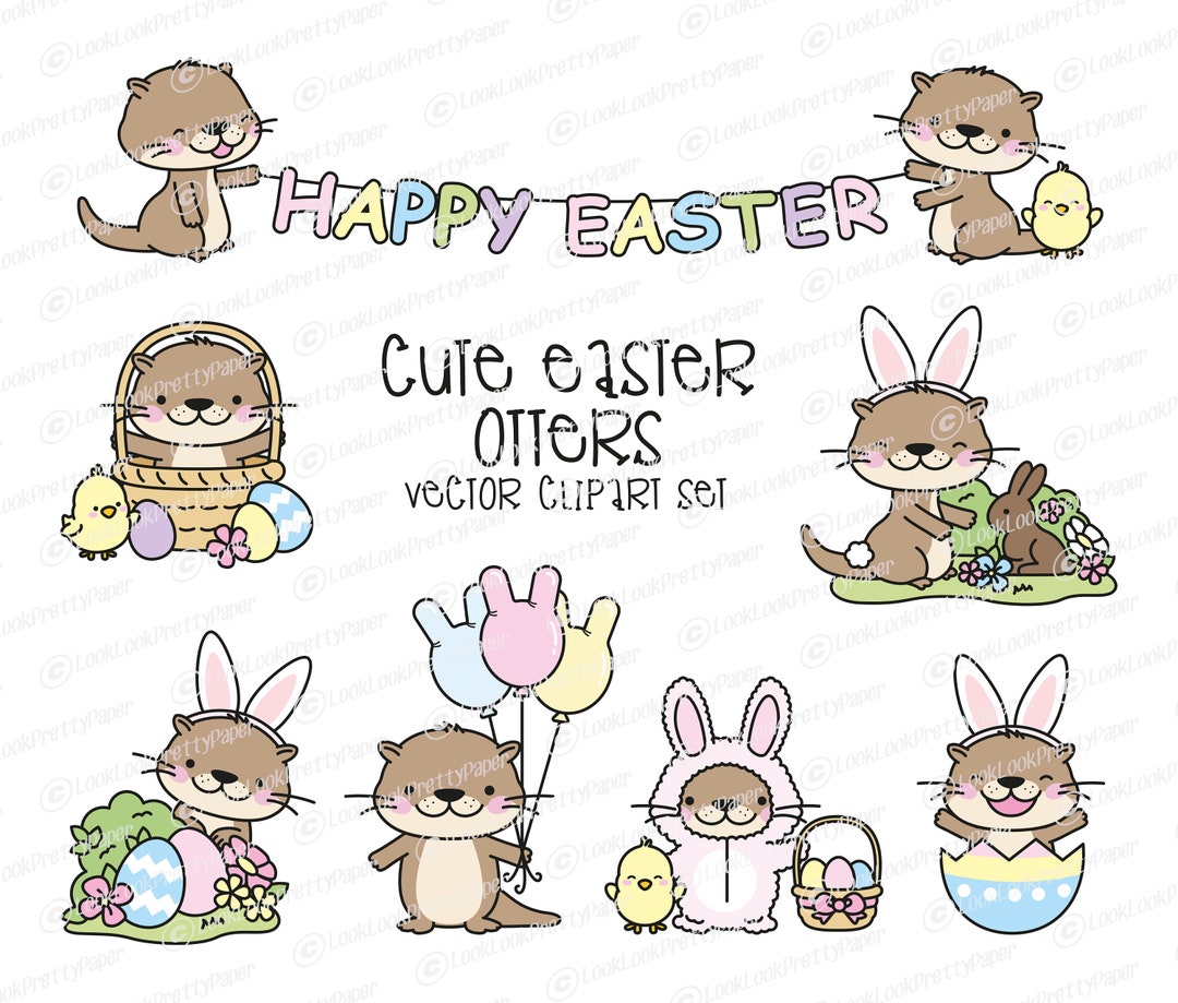 Premium Vector Clipart Kawaii Otter Cute Otters Clipart Easter Otters Instant Download Kawaii ...