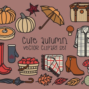 Premium Vector Clipart Cute Autumn Clipart Kawaii Fall Clip Art Set ...