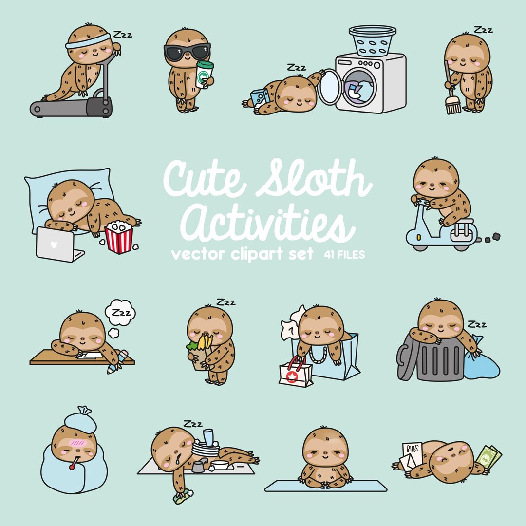 Premium Vector Clipart - Kawaii Sloth - Cute Sloth Planning Clipart ...