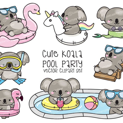 Premium Vector Clipart Kawaii Koala Cute Koala Pool Party - Etsy