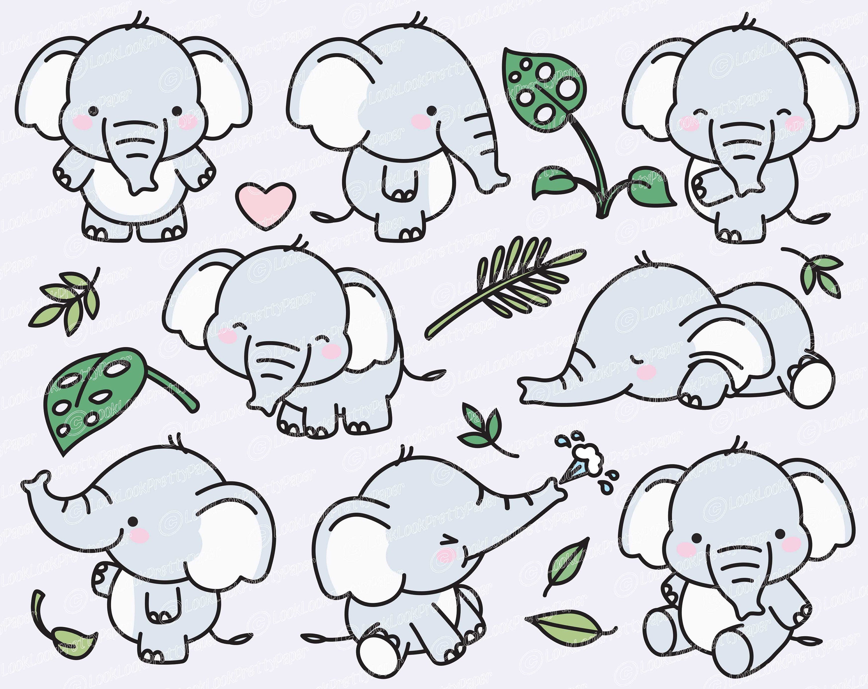 Premium Vector Clipart Kawaii Elephant Cute Elephant | Etsy