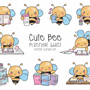 Premium Vector Clipart Kawaii Bee Cute Bee Planner Addict Clipart bees ...
