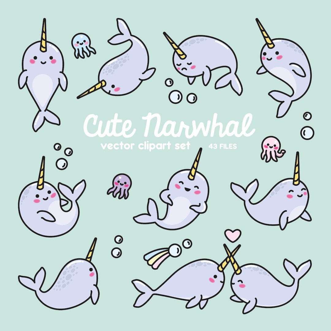 Premium Vector Clipart - Kawaii Narwhal - Cute Narwhal Clipart Set ...